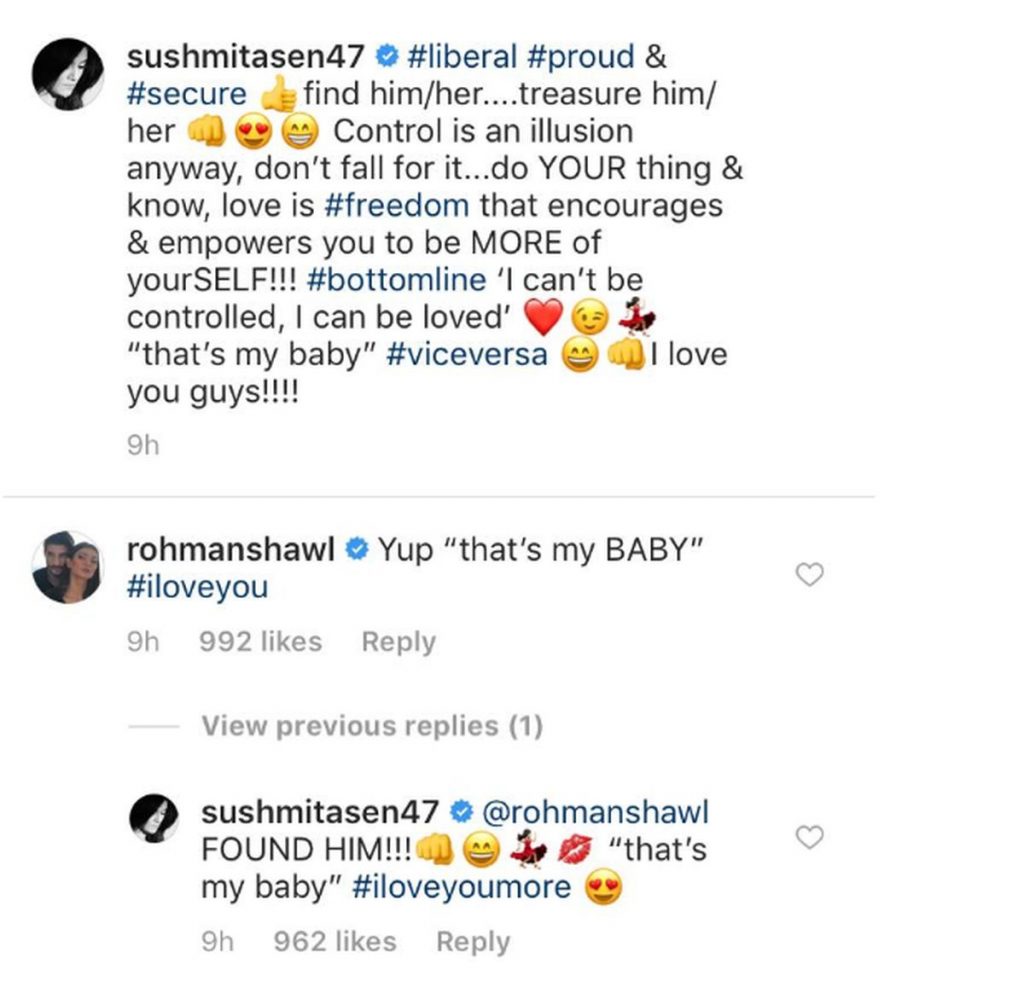 Couple goals: Sushmita Sen-Rohman Shawl Instagram chat is adorable ...