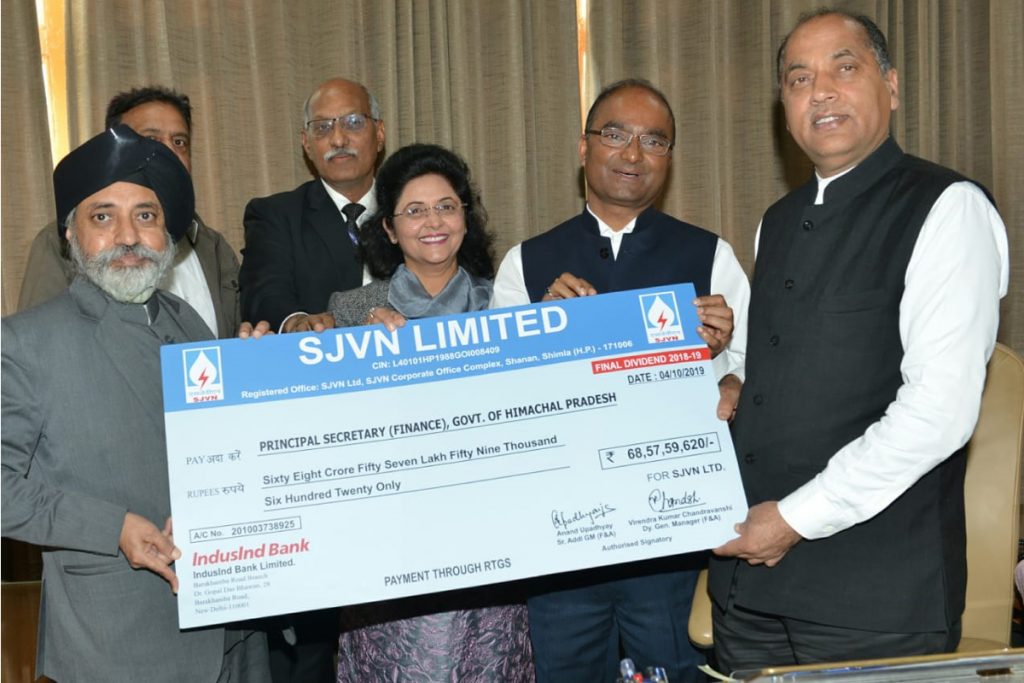 SJVN pays Rs 68.58 crore as yearly dividend to state government - The ...